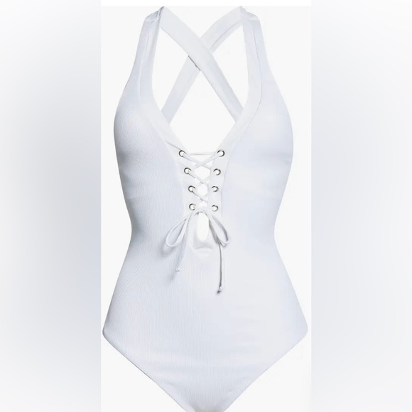 BECCA | Swim | Nwt Becca Modern Edge Ribbed Laceup Plunge Onepiece ...